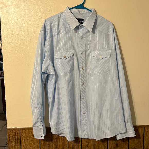Wrangler | Shirts | Vintage Wrangler Solid Powder Blue Shirt Pearl Snap ...